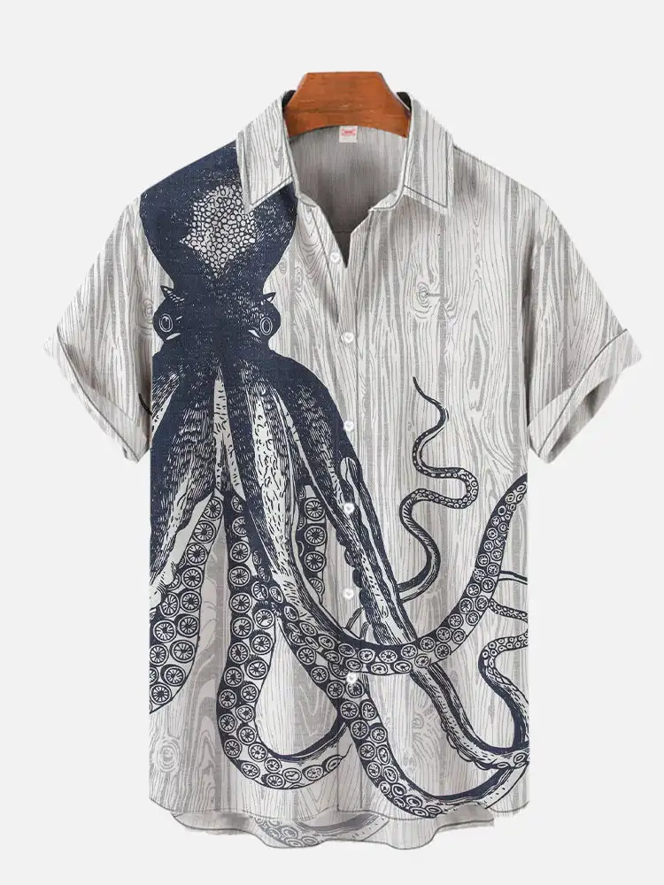 Summer men's Octopus Print Shirts Short Sleeved Hawaiian Beach Shirts ...