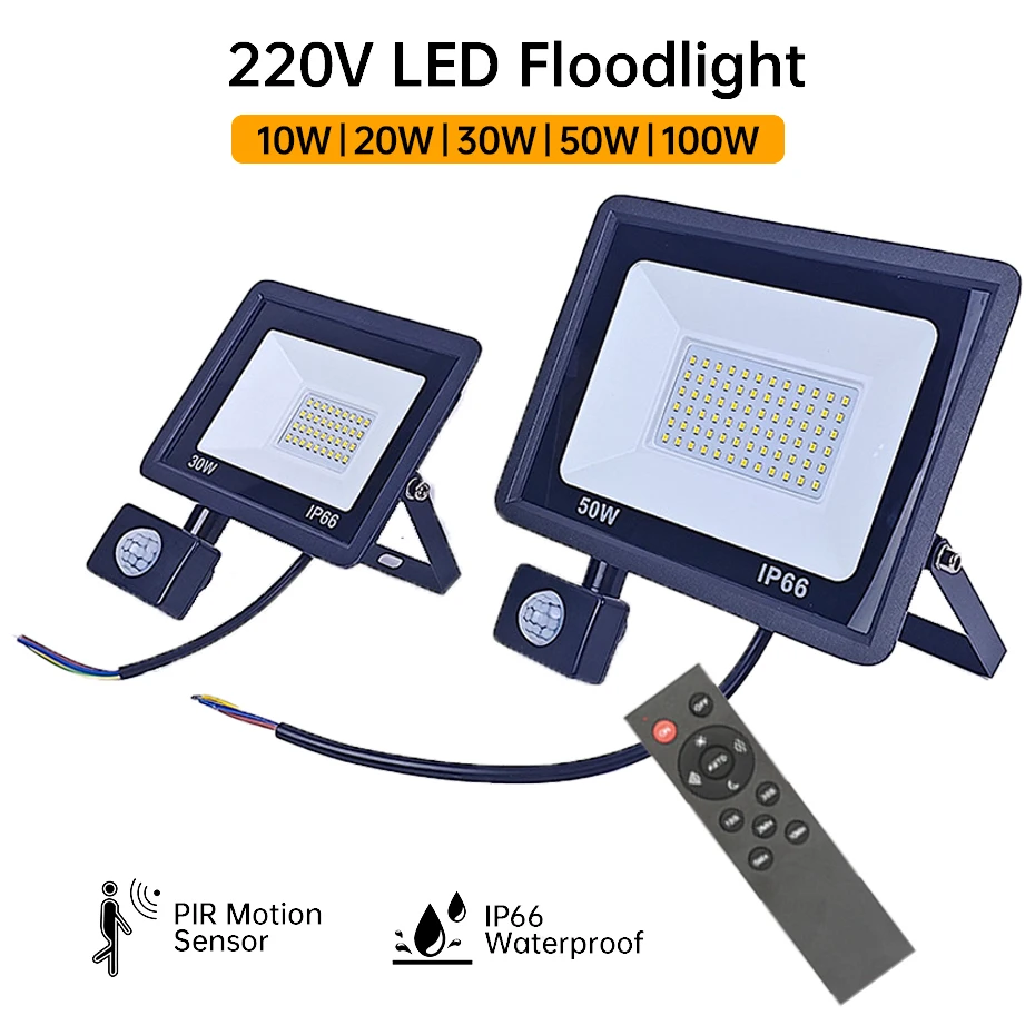 AC220V PIR Motion Sensor LED Floodlight with Remote 10W 20W 30W 50W ...