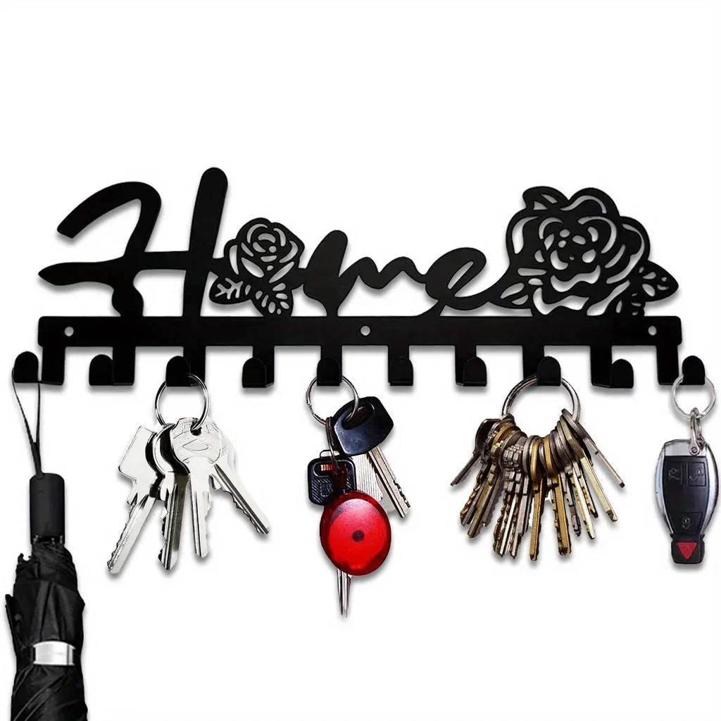 Metal-iron-Wall-Mounted-Key-Coat-Hook-Home-Rose-Design-Key-Rack ...