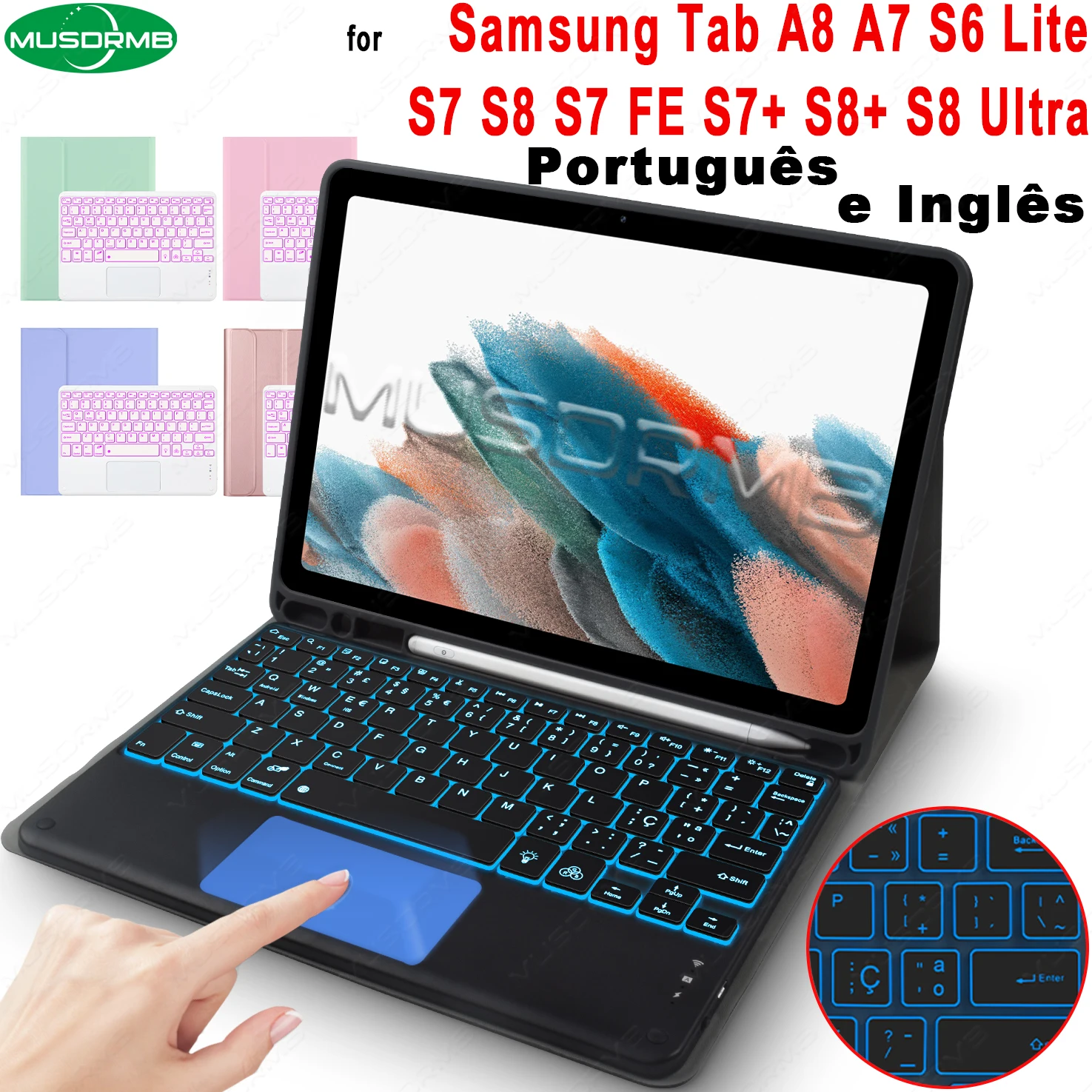 Caso mágico teclado para samsung tab a8 a7 s6 lite 2022 touchpad retroiluminado tab s8 s7 + s7 ...