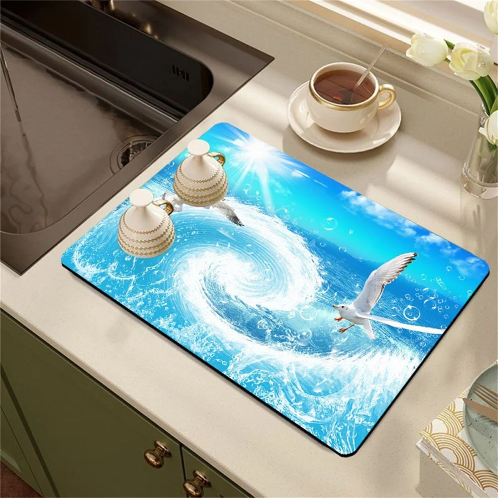 Coffee-machine-drain-mat-Zen-Sea-life-Kitchen-countertop-absorbent-mat ...