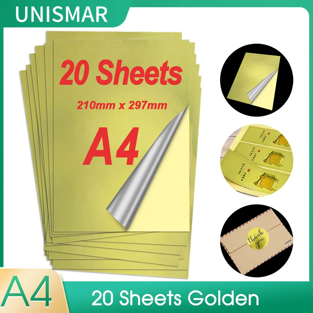 20 Sheets A4 Gold Paper Printable Vinyl Sticker Paper 210mm*297mm ...