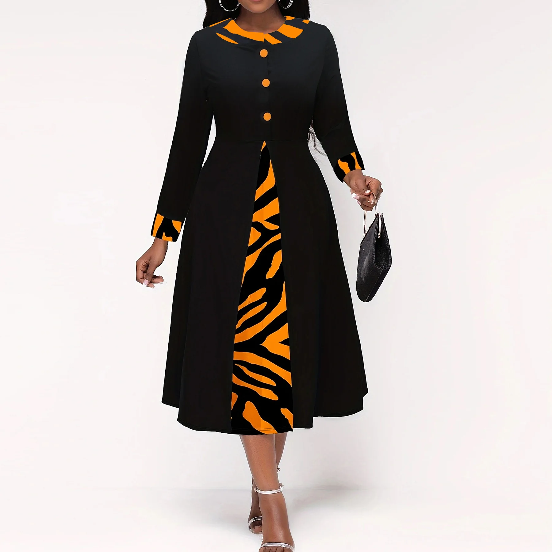 Plus-Size-Autumn-Winter-Fashion-Contrast-Color-Dress-Women-Sexy-V-neck ...