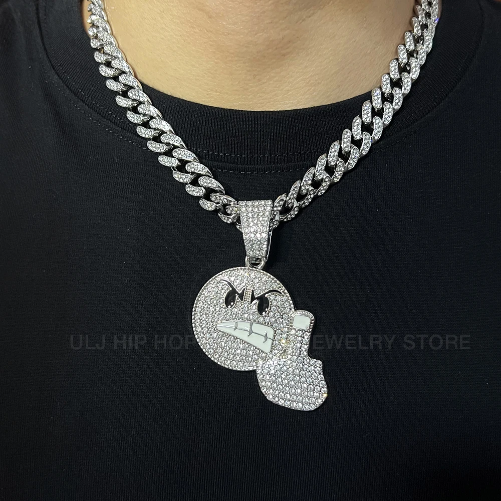 ULJ Middle Finger Up Pendant Creative Punk Alloy AAA Reinstones Cuban ...