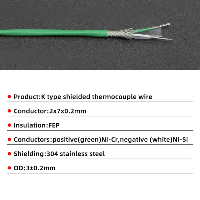 1/5/10M K T N S Type Thermocouple Wire 2 Cores PTFE Insulator Shielded ...