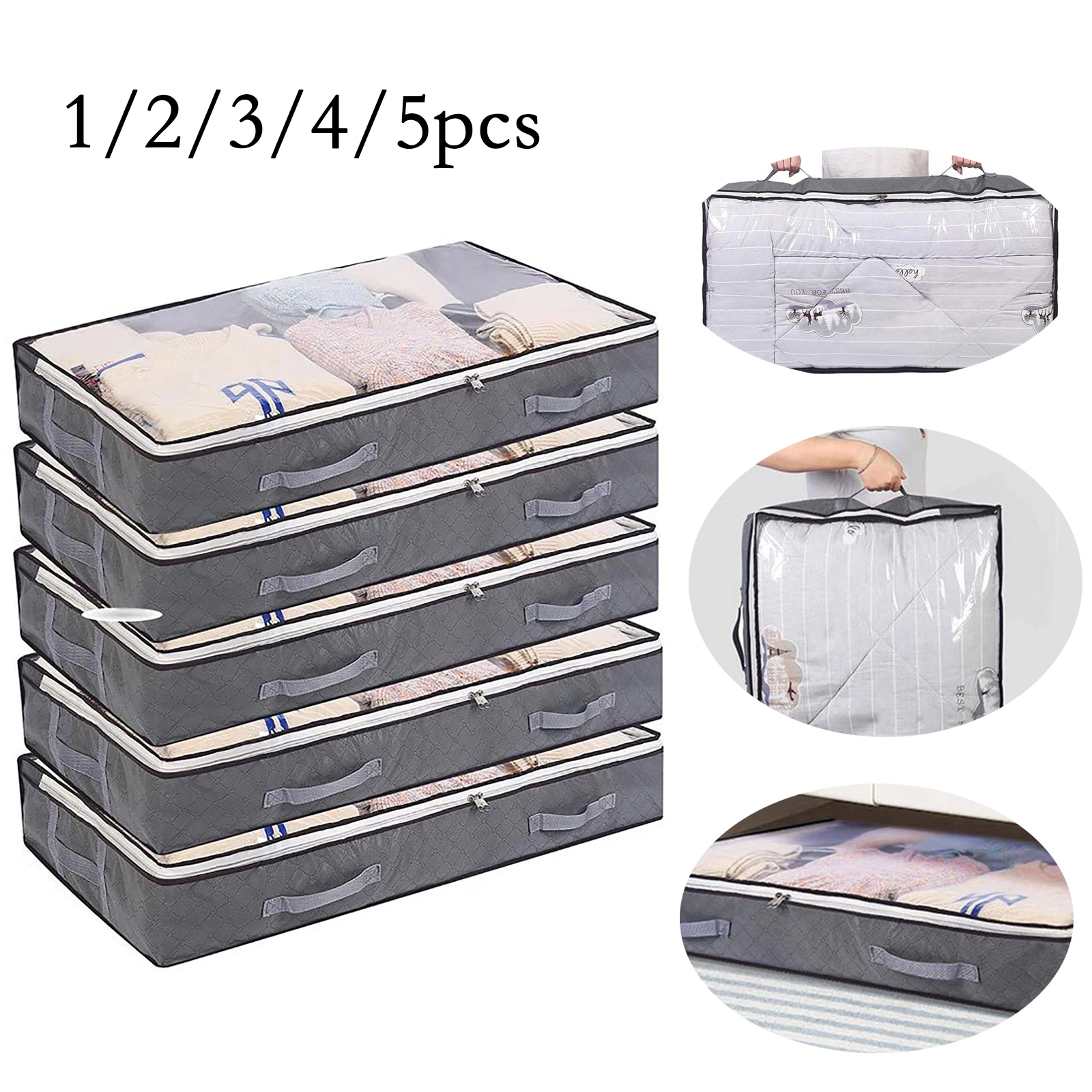 1-5pcs-Underbed-Storage-Bag-For-Portable-Foldable-Quilt-Bag-Wardrobe ...