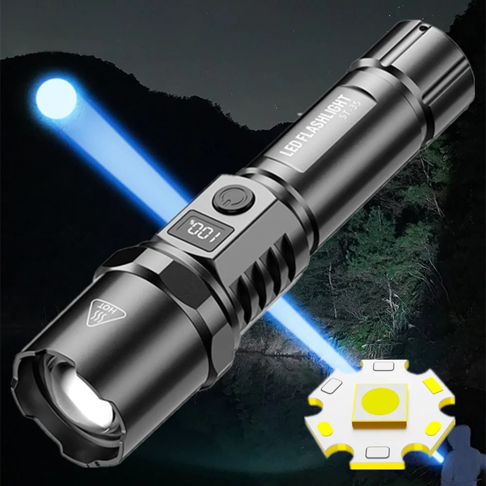 Powerful-White-Laser-LED-Flashlight-USB-Rechargeable-Torch-Light-High ...