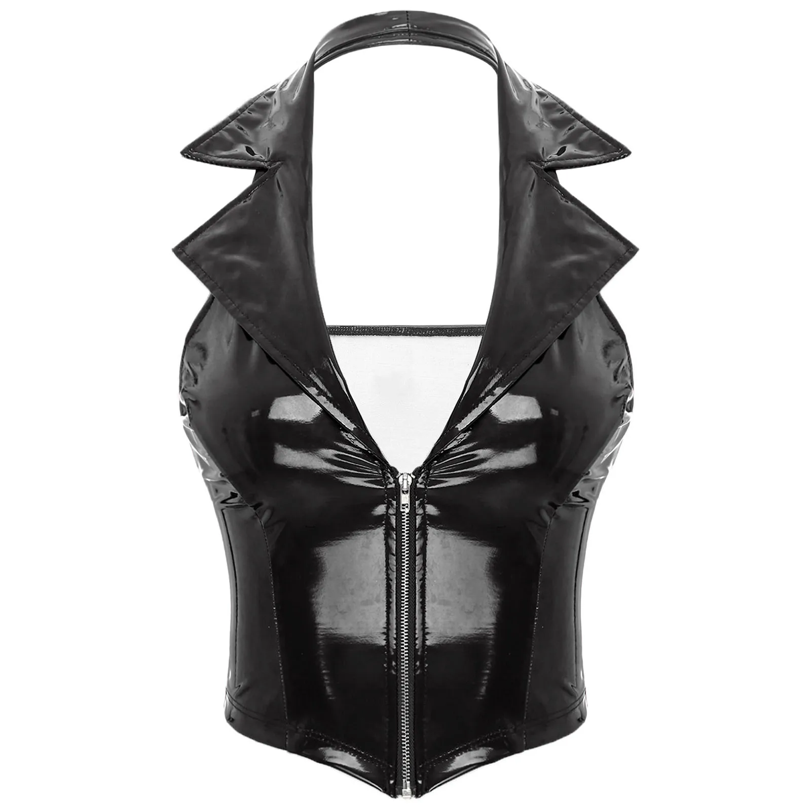 Wetlook-Latex-Halfter-Pu-Leder-Leibchen-Tops-gl-nzende-Lack-leder-Weste ...