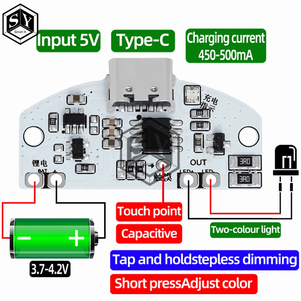 type-C-table-lamp-circuit-board-USB-charging-three-gear-stepless ...