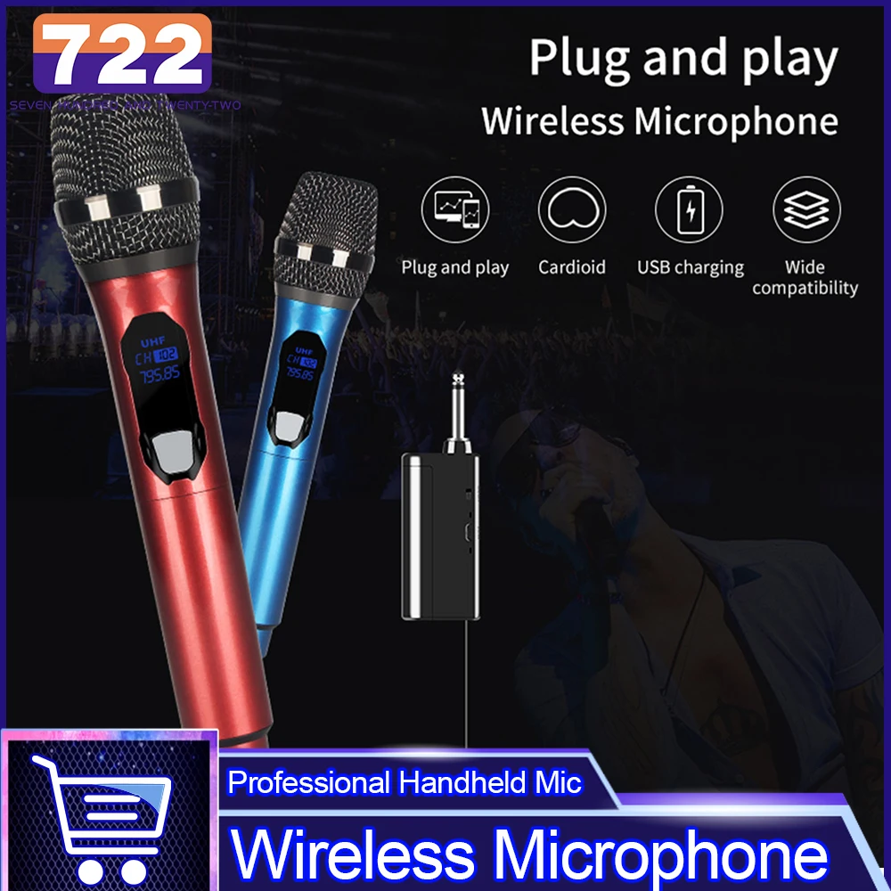 Dual-Wireless-Microphone-Professional-2-Channel-UHF-Handheld-Karaoke ...