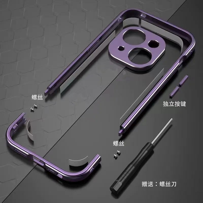 Ultra Thin Screw Metal Frame Shockproof Cover For iphone 15 Pro Max 14 ...