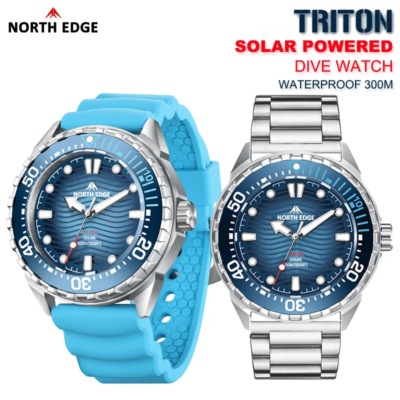 NORTH EDGE TRITON Solar Powered Dive Watch Men Luxury Quartz Watches ...