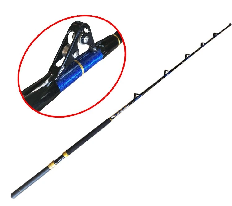 Deep-sea towing fishing rod solid single-section FRP double-pulley ...
