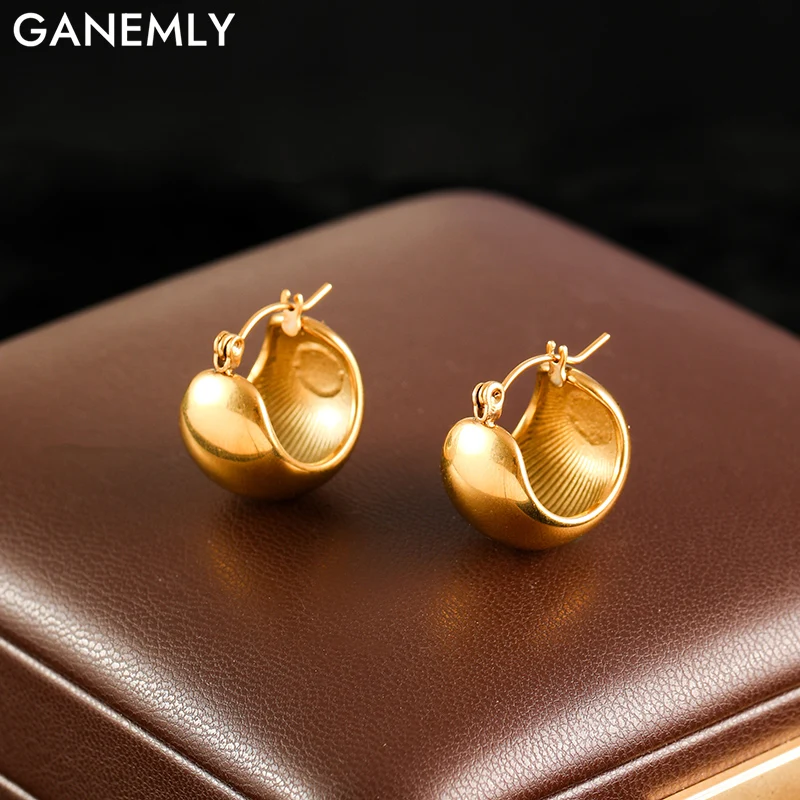 GANEMLY 316L Stainless Steel Metal Small Round Hoop Earrings 18k Gold ...