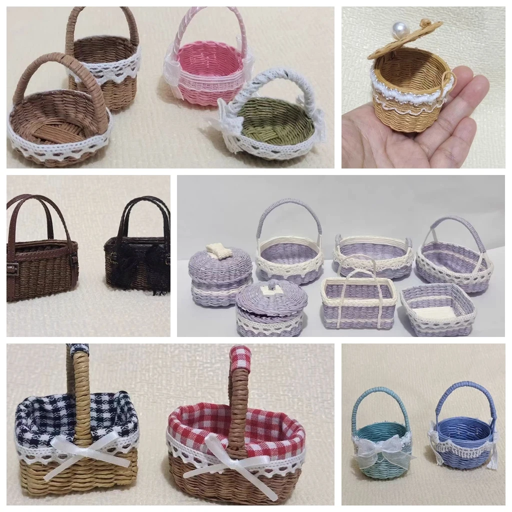Dollhouse Miniature Props Mini Flower Basket Storage Basket Handbag ...