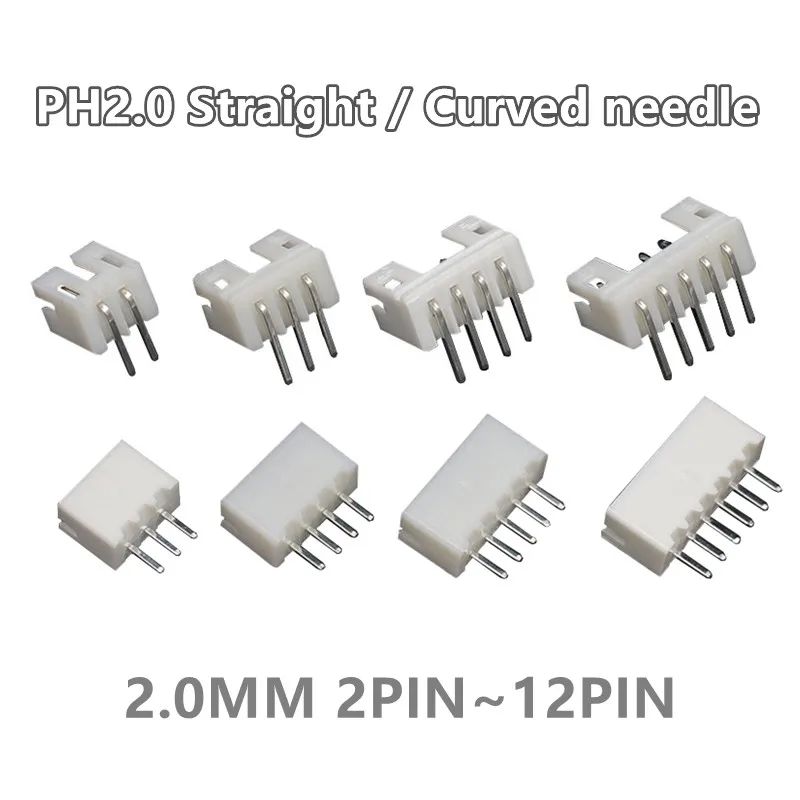 100pcs /LOT JST PH2.0 Straight/Curved Needle Connector 2Pin~16Pin Male ...