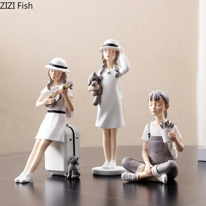 Modern-Girl-Character-Resins-Statue-Desktop-Decor-Ornaments-Cute-Girl ...