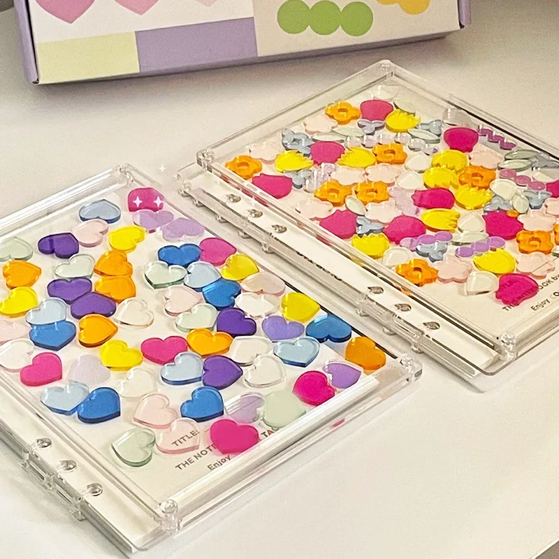 Cuaderno-acr-lico-A5A7-carpeta-de-flores-y-corazones-transparente-y ...