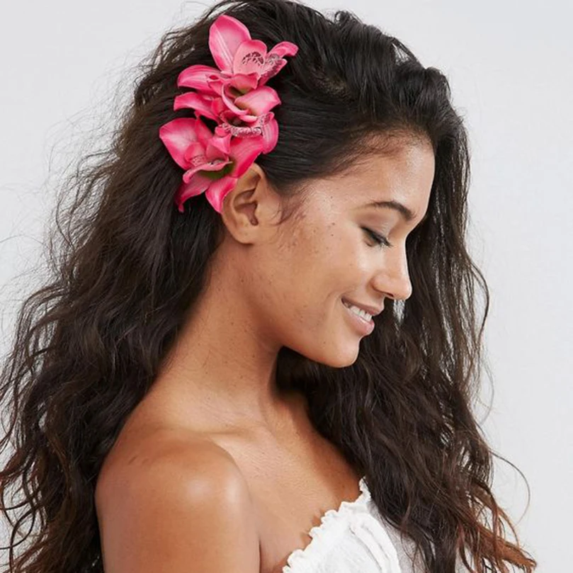 2PCS Small Hairpin Orchid Silk Flower Head Clips Bridal Flowers Hair ...