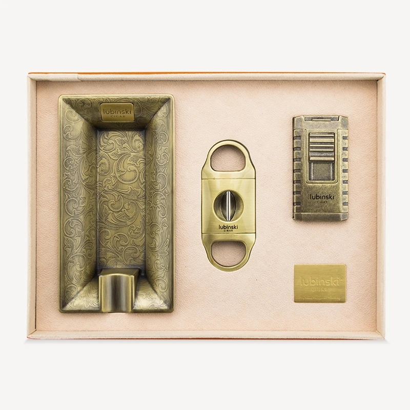 LUBINSKI-Cigar-Tool-Set-Cutter-Lighter-V-shaped-Scissors-Alloy-Ashtray ...