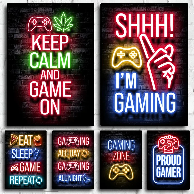 80s-Pop-Neon-Pink-Game-Zone-Quotes-Poster-Aesthetic-Canvas-Painting ...