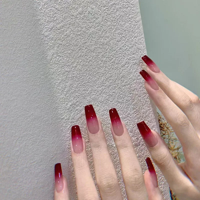 24pcs-Gradient-Red-Pomegranate-Nail-Art-Finished-Fake-Nails-Press-On ...