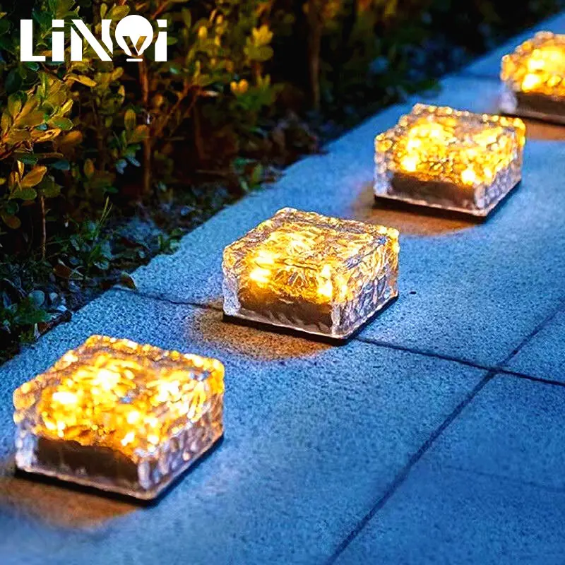 4/6LED Waterproof Paver Landscape Path Lights Lamp Solar Brick Ice Lights for Garden Decoration ...