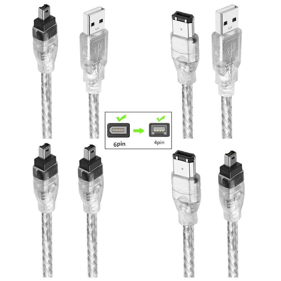 Firewire 1394 USB to 4Pin to 6Pin Data Cable IEEE 1394 Connection Cable ...