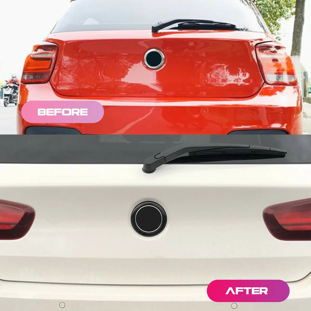 Car Rear Badge Ring Logo Frame Cover Decoration Trim Gloss Black For ...