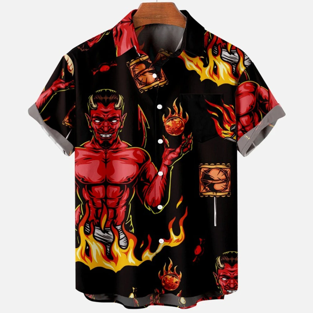 2022 Devil Horror 3d Print Hawaiian Shirt Men Clothes Loose Breathable ...