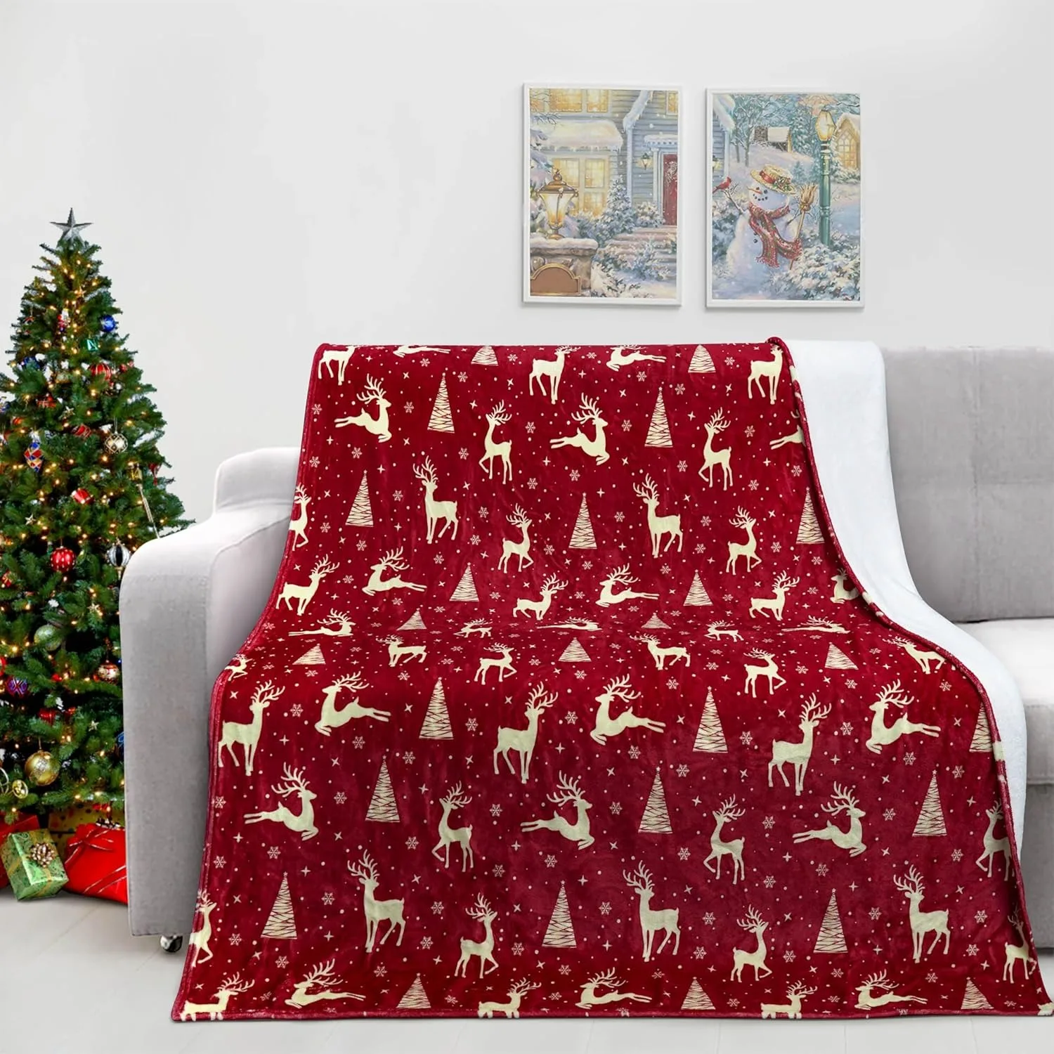 1pc tema de natal lance cobertor rena padrão vermelho lance cobertor ...
