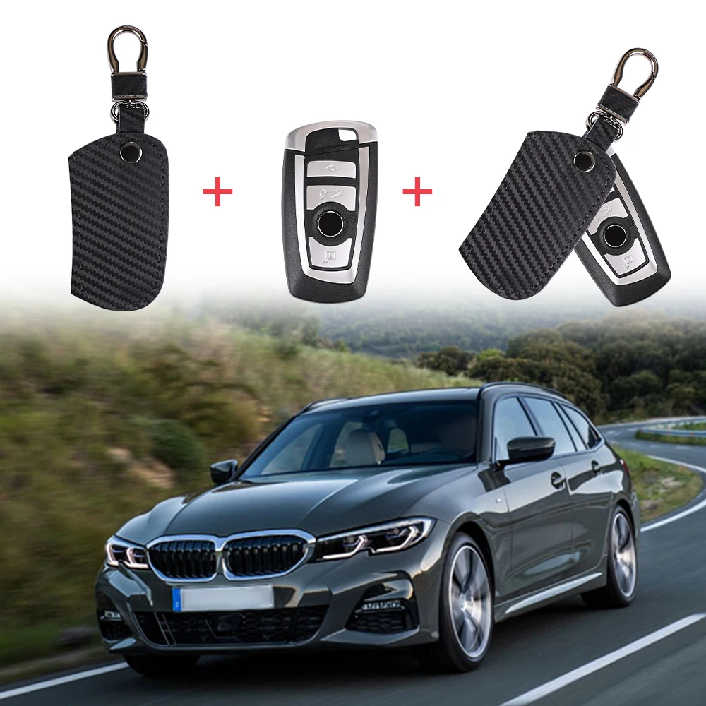 New Carbon Fiber Car Keychain Leather Key Case Cover For BMW 1 3 5 6 ...