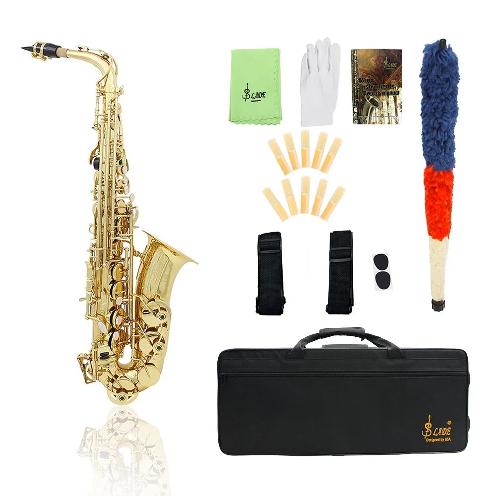 SLADE-Eb-Alto-Saxophone-Brass-Lacquered-Gold-E-Flat-Sax-Woodwind ...