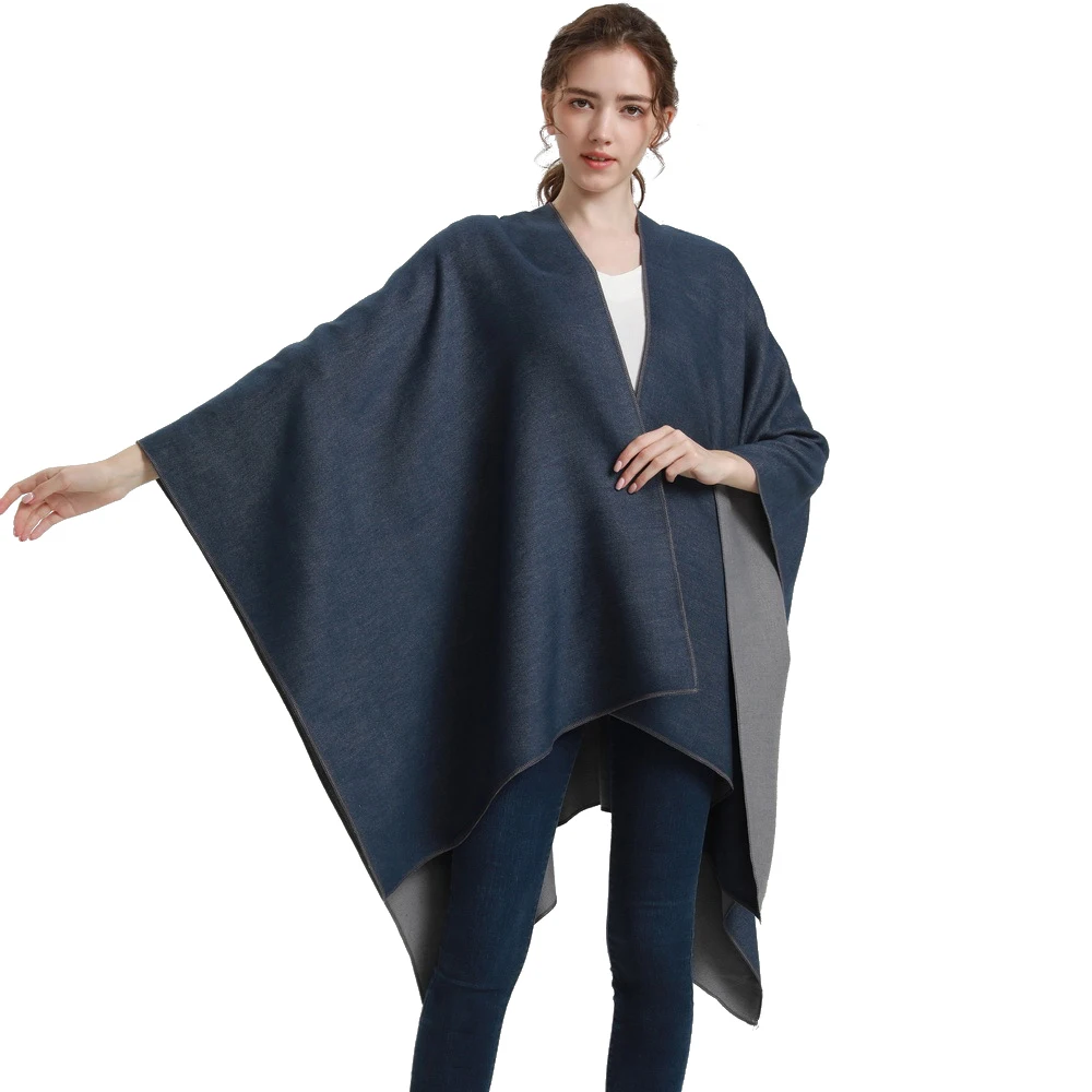 Women Cashmere Feel Shawl Lady Double-sided Winter Cape Spring Autumn ...