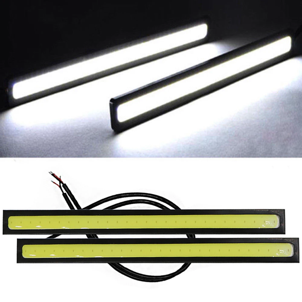 2pcs-17cm-LED-COB-Bulb-Strip-Car-Daytime-Running-Blue-White-Working ...