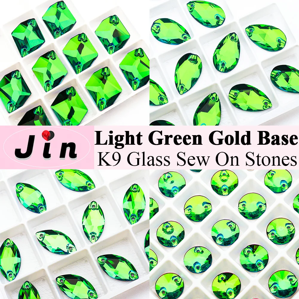 Jin K9 Glass Gold Base Green Sew On Rhinestones Flatback Crystal Clear ...
