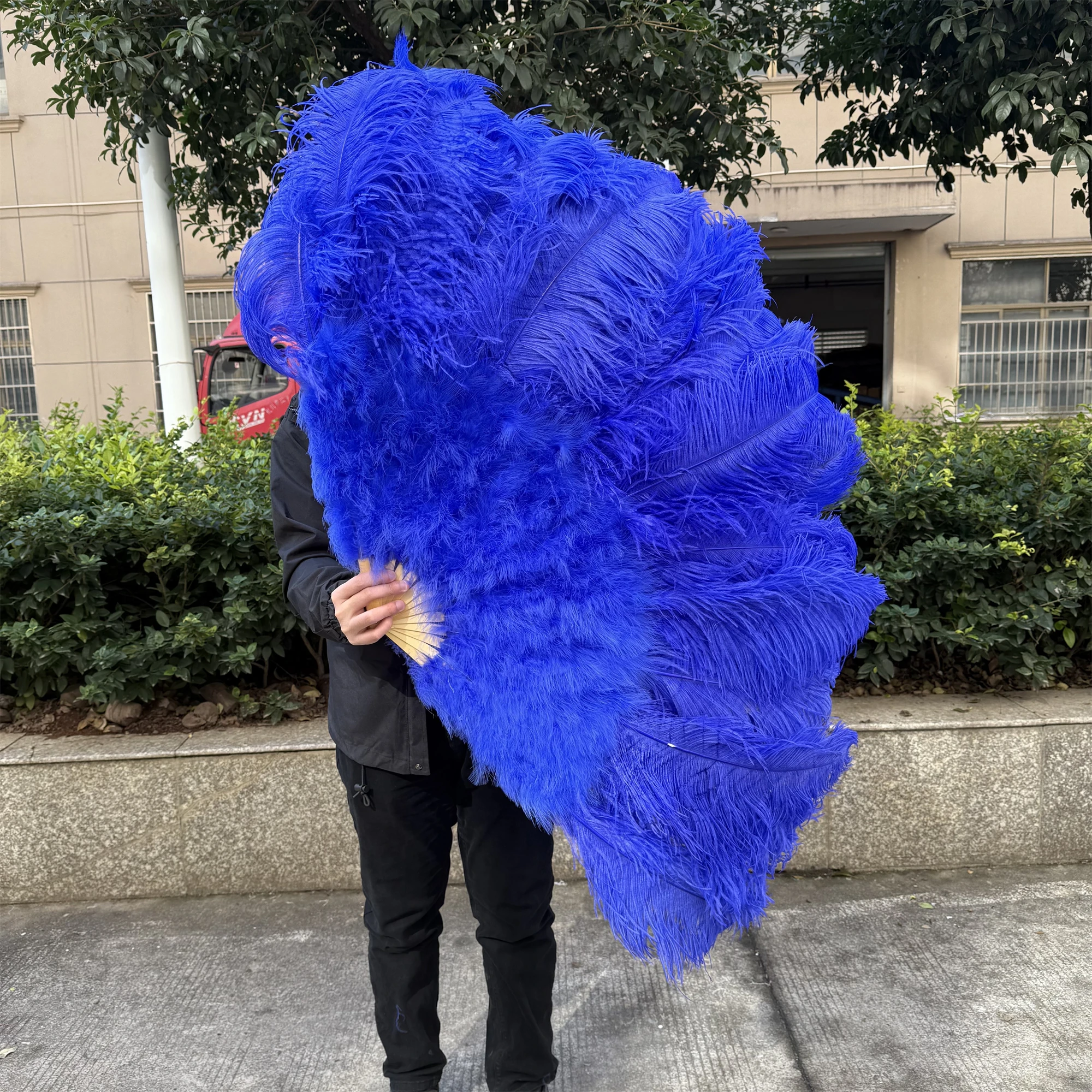 Fluffy Royal blue Large Ostrich Feather Fan 100cm 130cm Lady Foldable ...