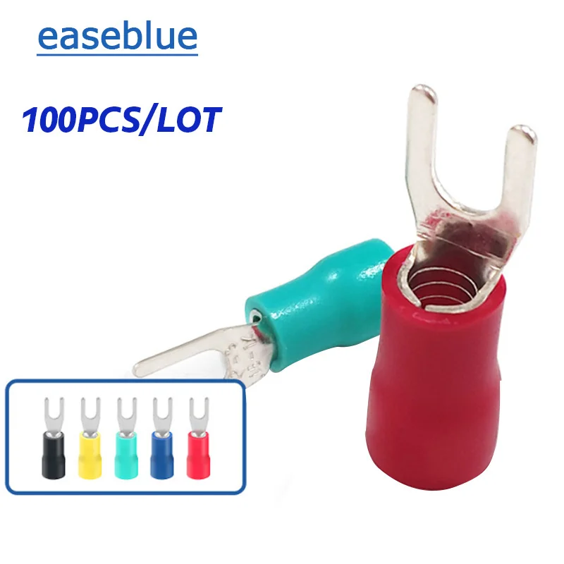 100Pcs-SV1-25-SV2-Wire-Spring-Terminal-U-Y-Shape-SV-Type-Fork-Insulate ...