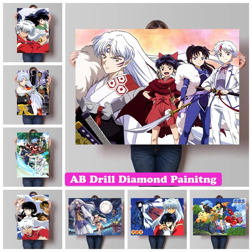 이누야샤 애니메이션 5D DIY AB 드릴 다이아몬드 페인팅 키쿄 세수마루 히구라시 카고메, 크로스 스티치 모자이크 수공예 홈 장식