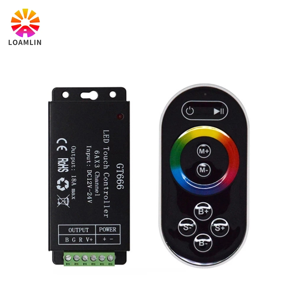 GT666-RF-Remote-Control-Touch-LED-Controller-DC12-24V-6Ax3Channel-18A ...