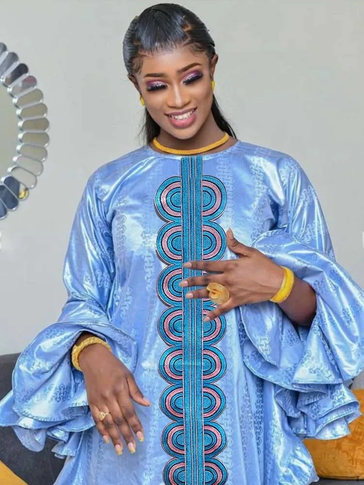 Embroidery Bazin Riche Long Dresses For African Women Party Clothing Bazin Riche Dashiki Robe ...