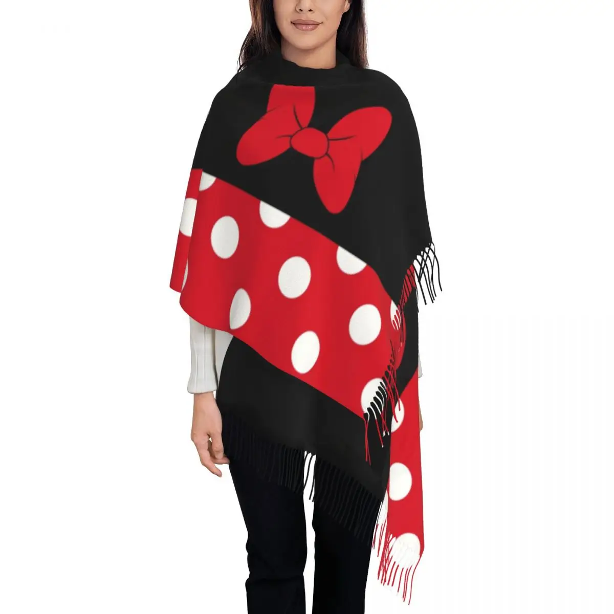 Cartoon Minnie Scarf Wrap For Women Long Winter Warm Tassel Shawl ...