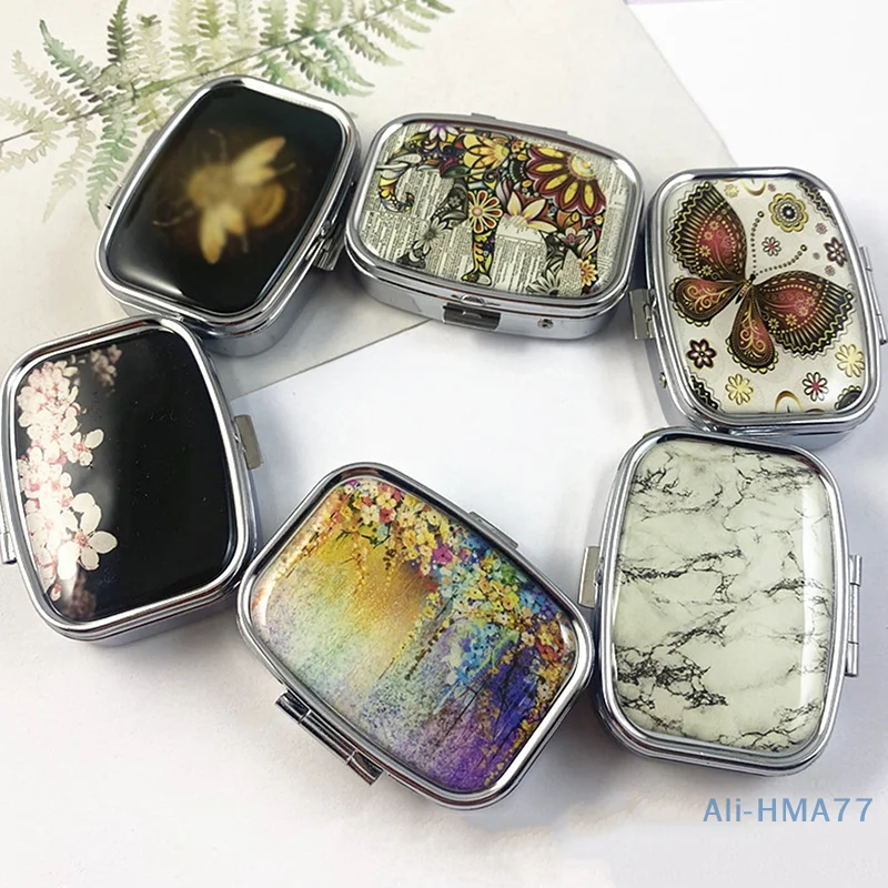Divided-Metal-Butterfly-Pill-Boxes-Square-Pill-Boxes-Portable-Organizer ...