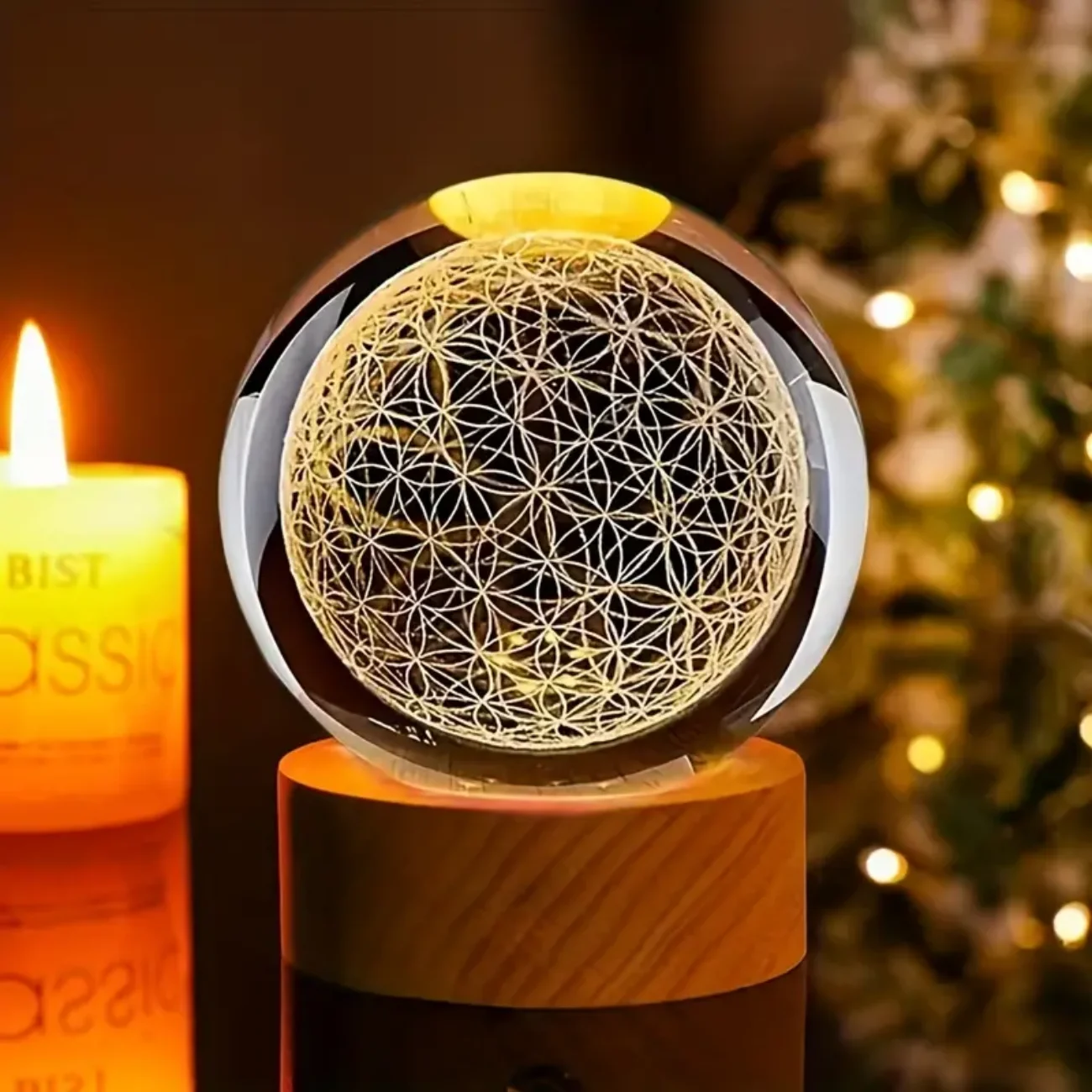 1pc,3D Flower of Life Crystal Ball with USB-powered colorful ...