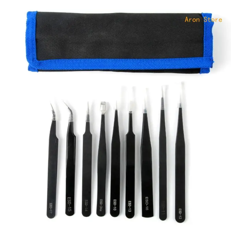 9-Pieces-Anti-static-Tweezers-ESD-Tweezers-Stainless-Steel-Tweezers-for ...