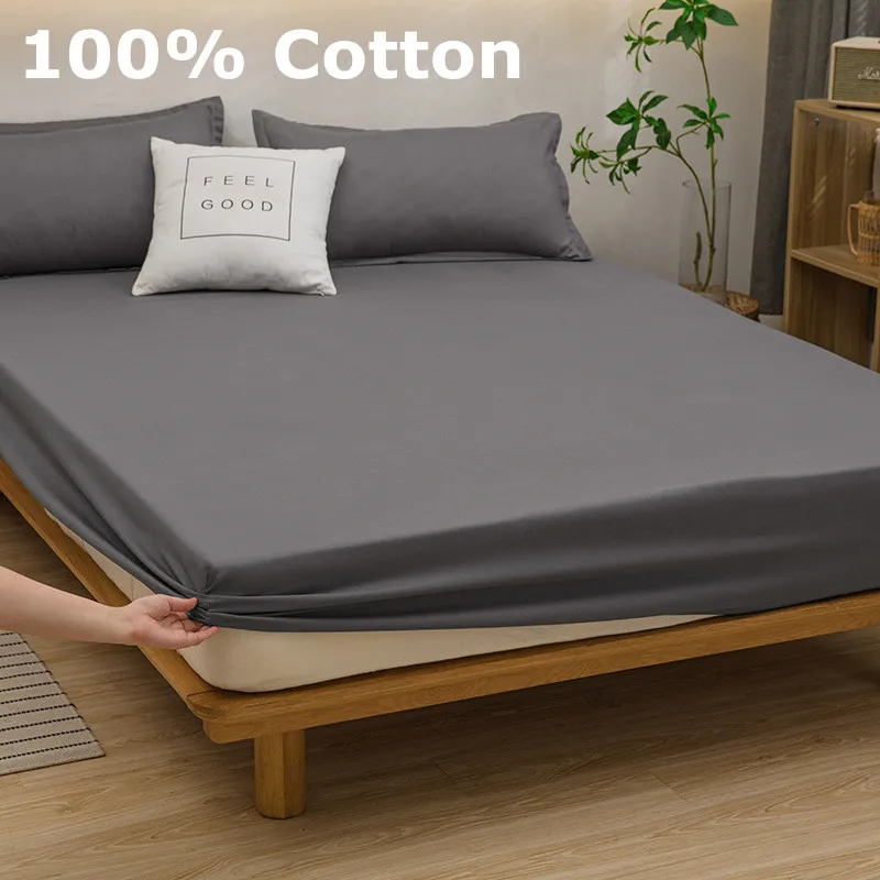 Pure-Cotton-fabric-Fitted-Sheet-Elastic-Bands-anti-slip-Mattress-Covers ...