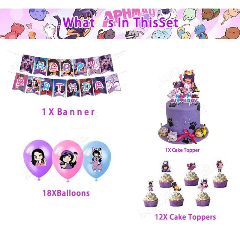 Anime Aphmau Plushies Cat Theme Kids Birthday Party Decoration Balloons ...
