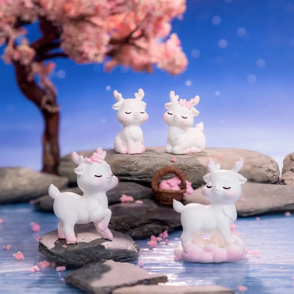 Cute Mini Pink Deer Trees Fruit Baskets Statue Micro Landscape Home ...