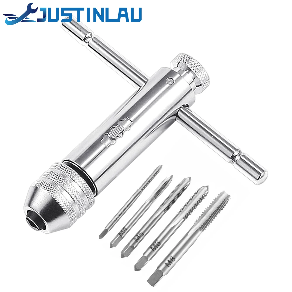 Adjustable-Silver-T-Handle-Ratchet-Tap-Holder-Wrench-Set-Hand-Tools ...