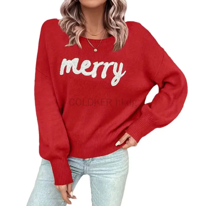 Winter Women 2024 Merry Christmas Sweater Red Green Round Neck ...